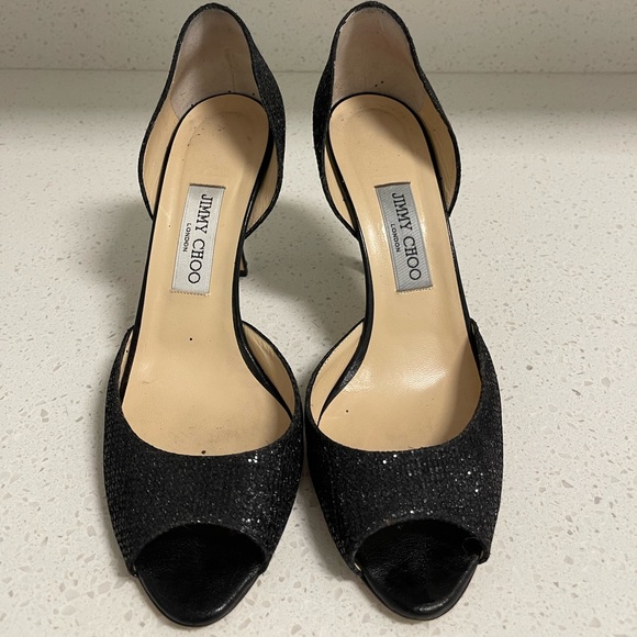 Jimmy Choo | Shoes | Jimmy Choo Black Glitter Heels Elegant Dorsay ...